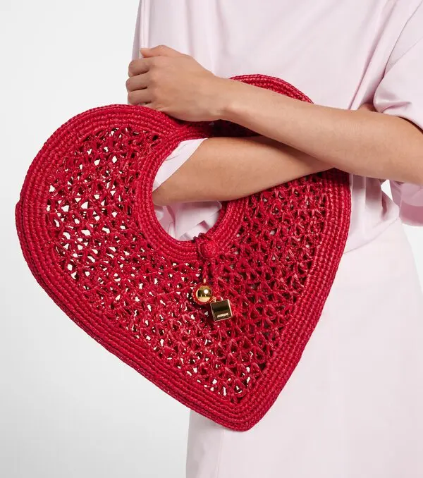 Jacquemus Raffia Heart Bag - Red