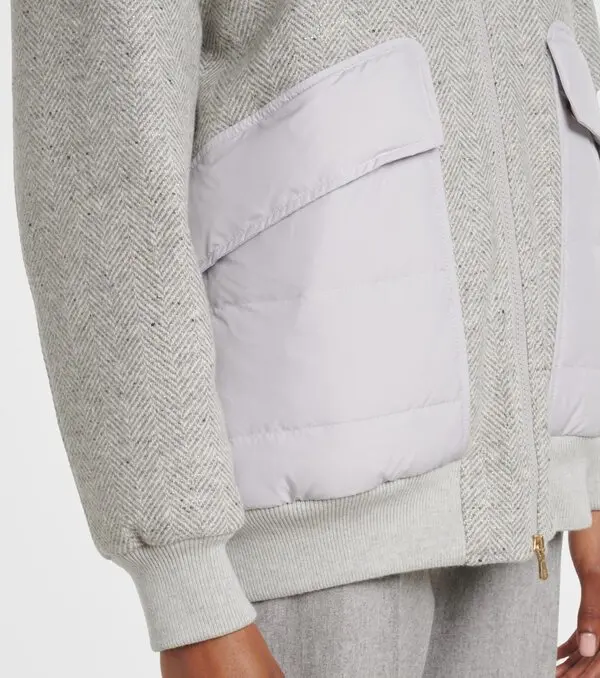 Eleventy Herringbone Wool-blend Down Bomber Jacket