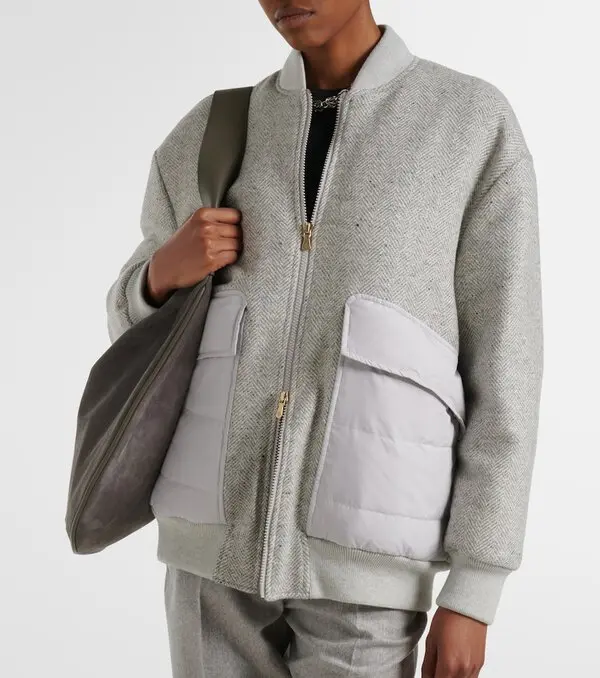 Eleventy Herringbone Wool-blend Down Bomber Jacket