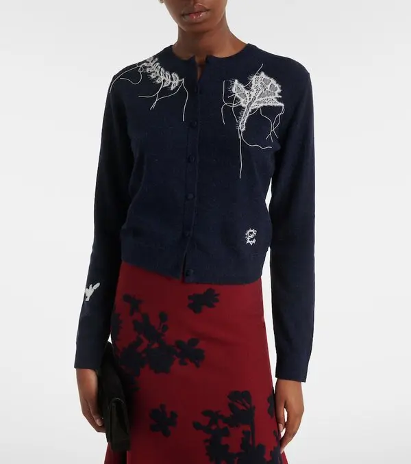 Erdem Embroidered Wool Alpaca Blend Cardigan