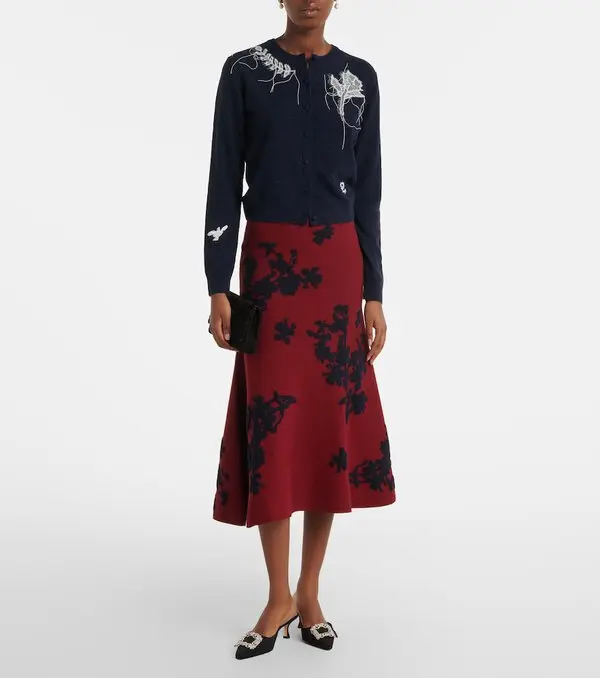 Erdem Embroidered Wool Alpaca Blend Cardigan