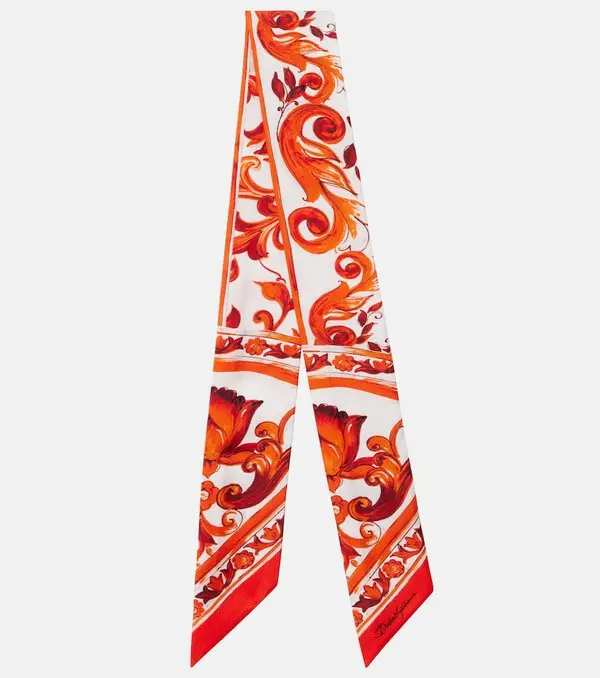 Dolce & Gabbana Majolica Silk Twill Scarf - Orange