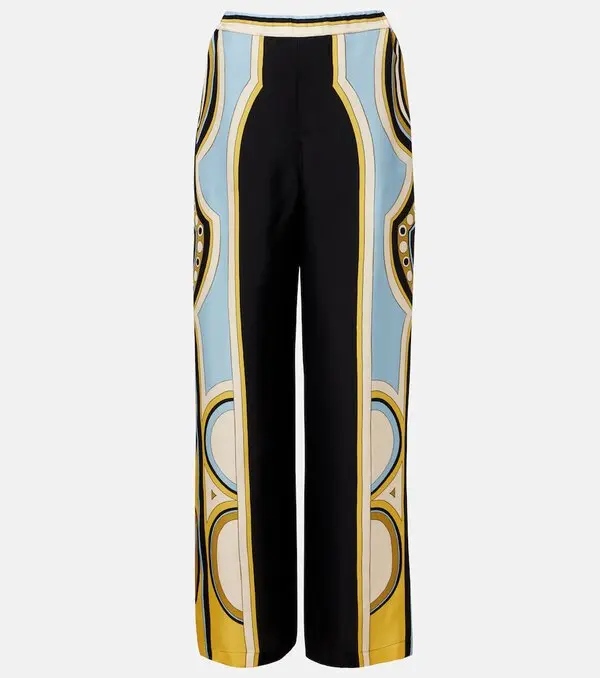 La DoubleJ Club Printed Silk Twill Wide-leg Trousers - Multicoloured