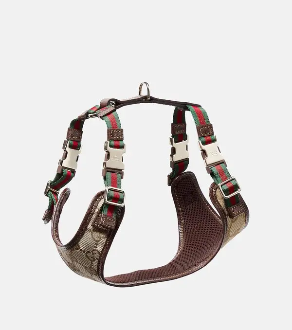 Gucci Gg Canvas Leather-trimmed Dog Harness - Brown