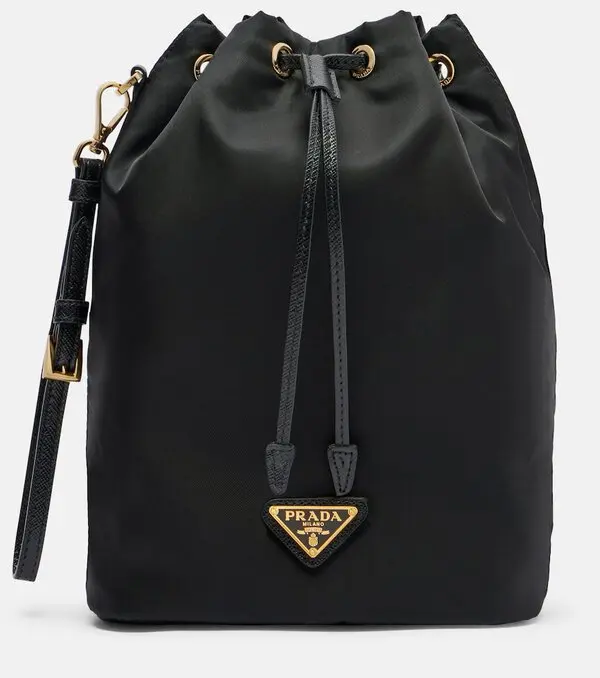 Prada Re-nylon Leather-trimmed Bucket Bag - Black