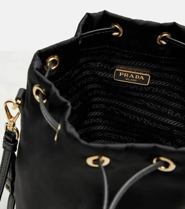 Prada Re-nylon Leather-trimmed Bucket Bag - Black