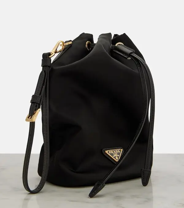 Prada Re-nylon Leather-trimmed Bucket Bag - Black