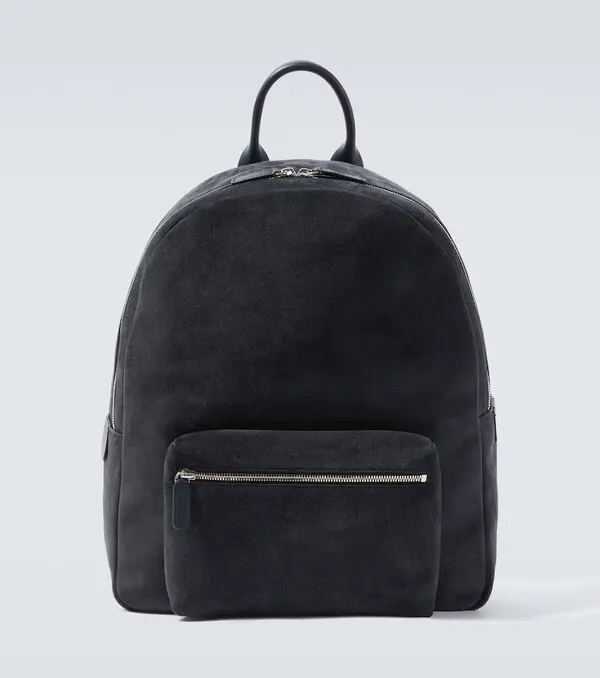 Kiton Suede Backpack With Leather Trim - Blue