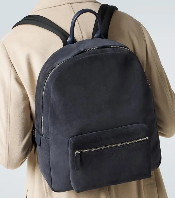 Kiton Suede Backpack With Leather Trim