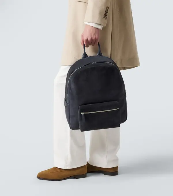 Kiton Suede Backpack With Leather Trim