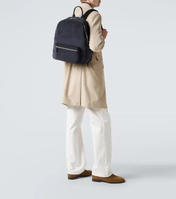 Kiton Suede Backpack With Leather Trim