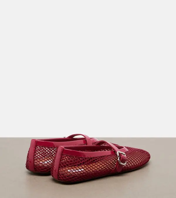Alaïa Leather-trimmed Fishnet Mary Jane Flats - Red