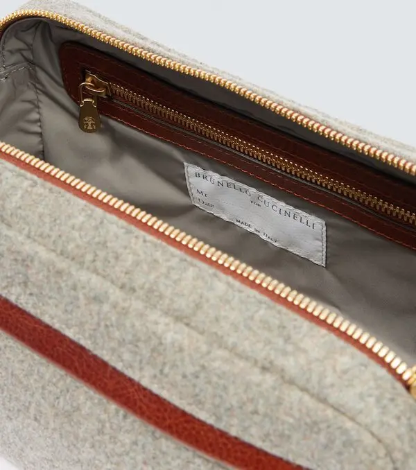 Brunello Cucinelli Leather-trimmed Toiletry Bag - Grey