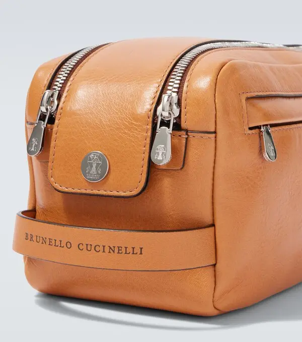 Brunello Cucinelli Leather Toiletry Bag - Beige