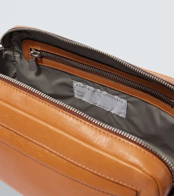 Brunello Cucinelli Leather Toiletry Bag - Beige