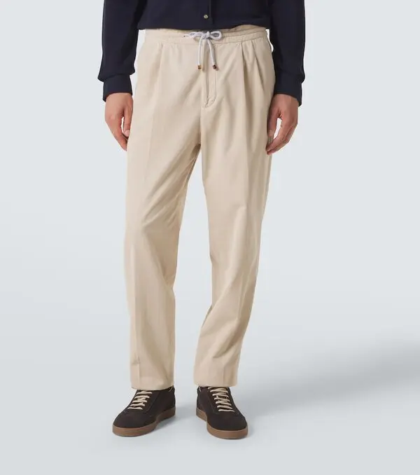 Brunello Cucinelli Cotton Corduroy Tapered Pants - Beige