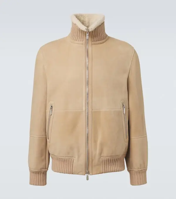 Brunello Cucinelli Shearling-lined Suede Bomber Jacket - Beige