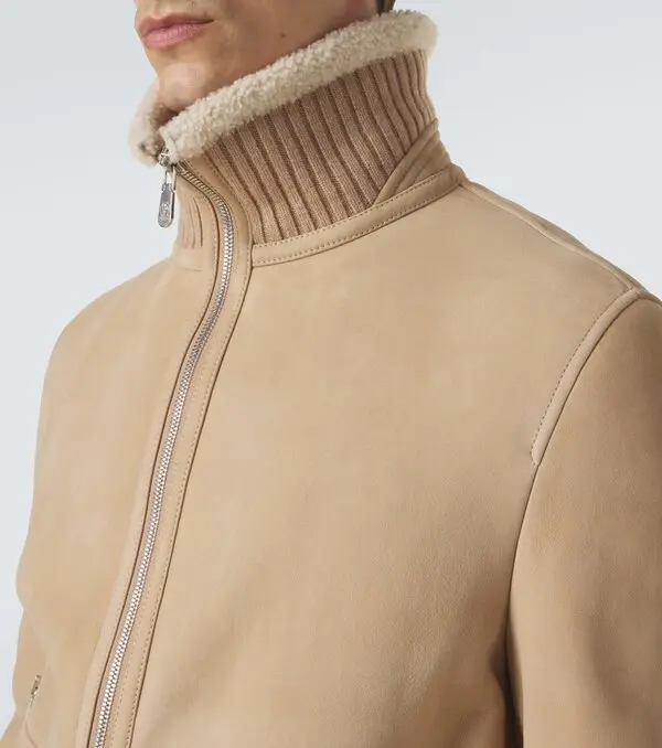 Brunello Cucinelli Shearling-lined Suede Bomber Jacket - Beige