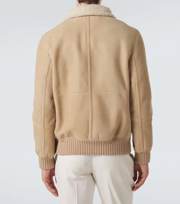 Brunello Cucinelli Shearling-lined Suede Bomber Jacket - Beige