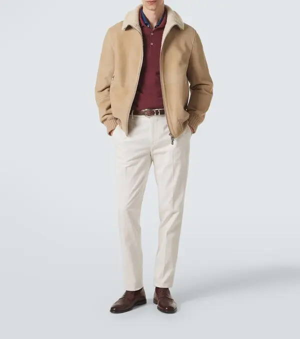 Brunello Cucinelli Shearling-lined Suede Bomber Jacket - Beige