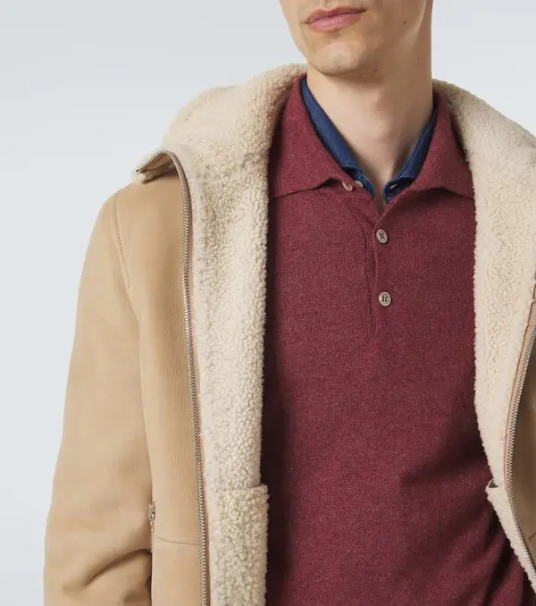 Brunello Cucinelli Shearling-lined Suede Bomber Jacket - Beige