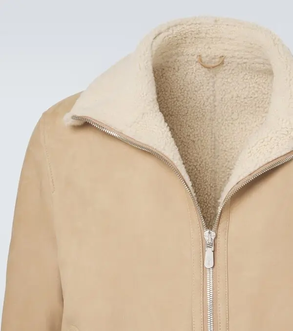 Brunello Cucinelli Shearling-lined Suede Bomber Jacket - Beige
