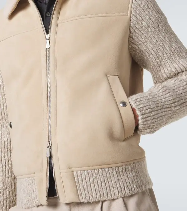 Eleventy Shearling-lined Suede And Knit Bomber Jacket