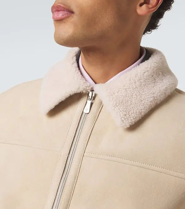 Eleventy Shearling-lined Suede And Knit Bomber Jacket