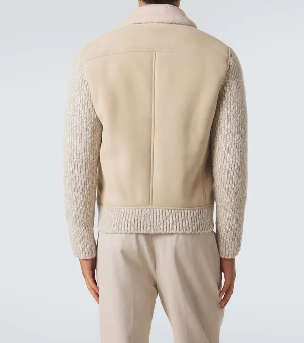 Eleventy Shearling-lined Suede And Knit Bomber Jacket
