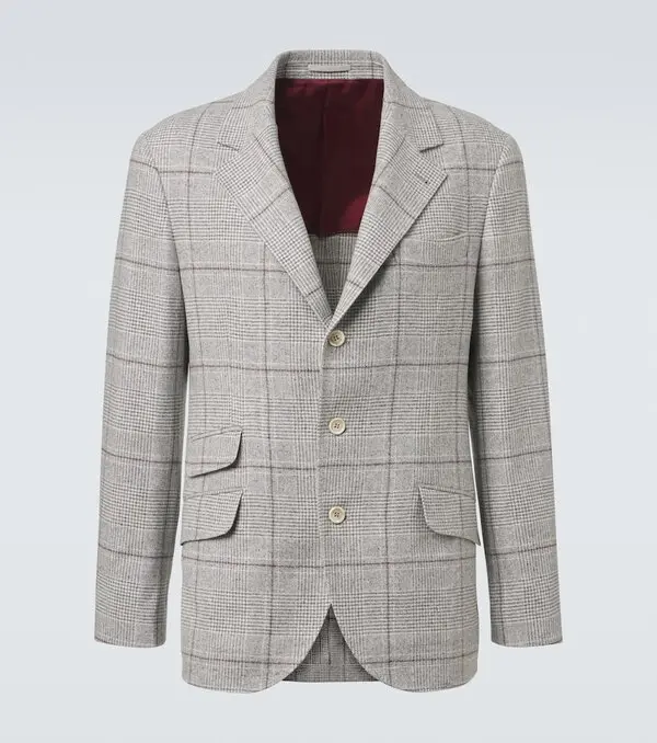 Brunello Cucinelli Checked Silk, Wool, And Cashmere Blazer