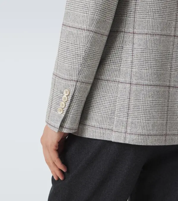 Brunello Cucinelli Checked Silk, Wool, And Cashmere Blazer