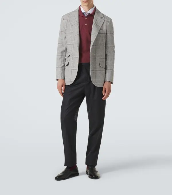 Brunello Cucinelli Checked Silk, Wool, And Cashmere Blazer