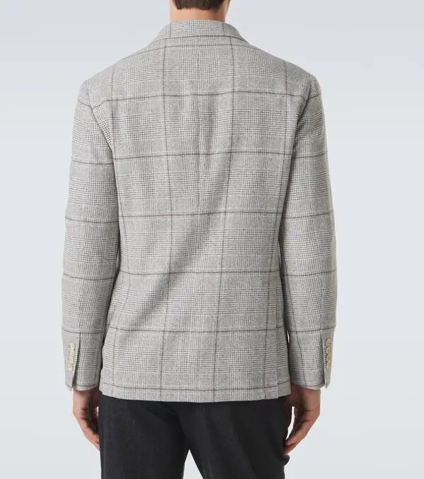 Brunello Cucinelli Checked Silk, Wool, And Cashmere Blazer