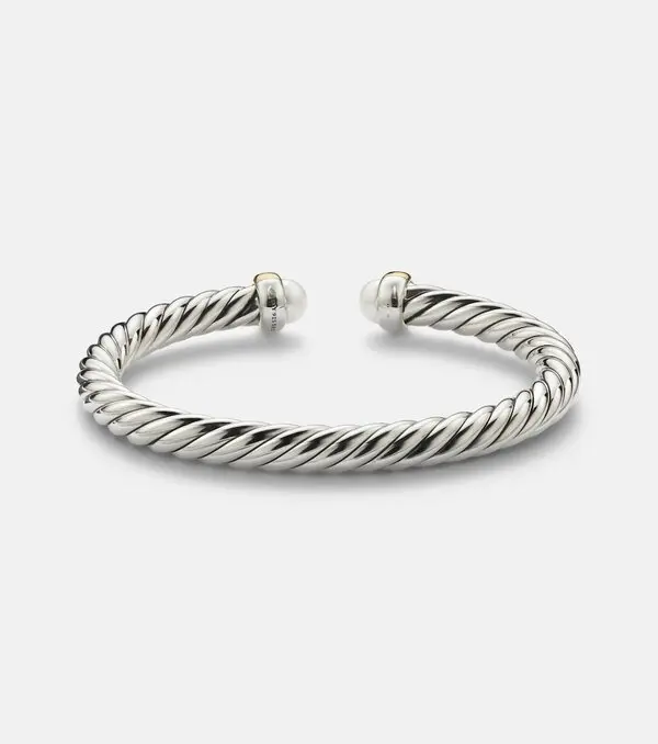David Yurman Cable Flex Sterling And 14k Yellow Gold Cuff Bracelet With Diamonds And Pearls