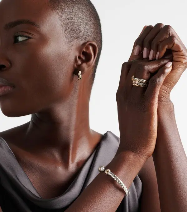 David Yurman Cable Flex Sterling And 14k Yellow Gold Cuff Bracelet With Diamonds And Pearls