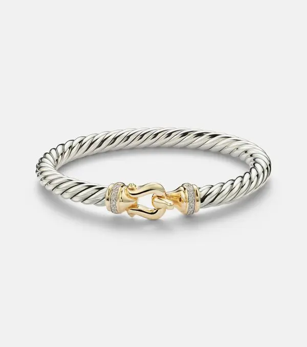 David Yurman Cable Flex® Buckle Bracelet In Sterling And 14kt Gold With Diamonds - Silver