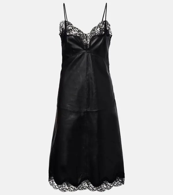 Magda Butrym Lace-trimmed Leather Midi Slip Dress - Black