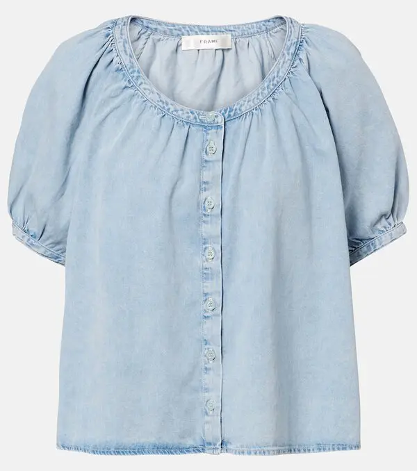 FRAME Gathered Cotton-blend Shirt - Blue