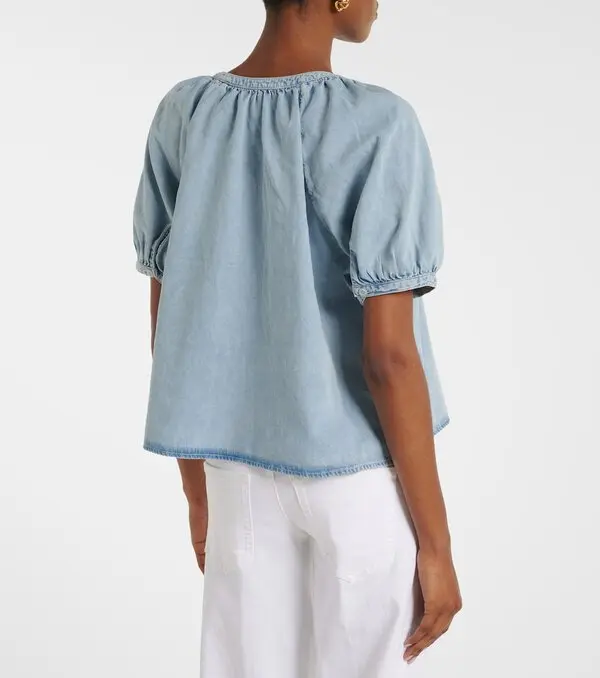 FRAME Gathered Cotton-blend Shirt - Blue
