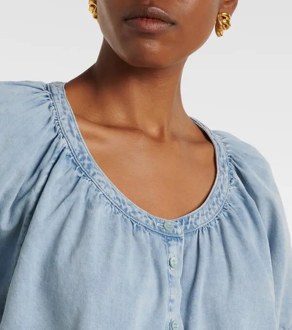 FRAME Gathered Cotton-blend Shirt - Blue