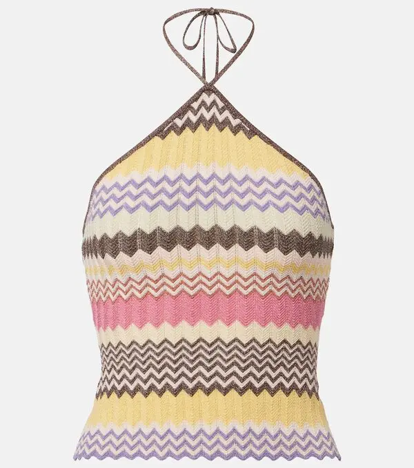 Faithfull The Brand Ria Chevron Halterneck Lame Top - Multicoloured