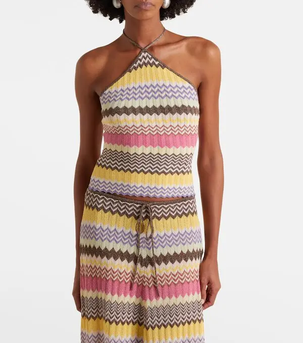 Faithfull The Brand Ria Chevron Halterneck Lame Top - Multicoloured