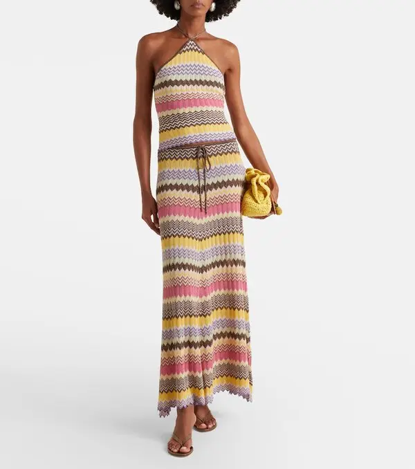 Faithfull The Brand Ria Chevron Halterneck Lame Top - Multicoloured