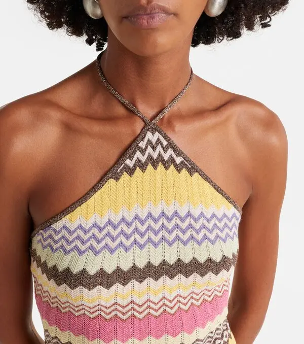 Faithfull The Brand Ria Chevron Halterneck Lame Top - Multicoloured