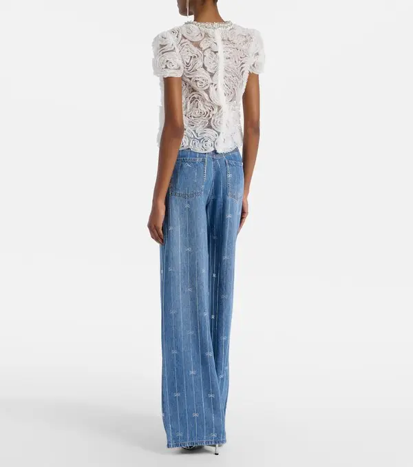 SELF-PORTRAIT Striped Wide-leg Jeans