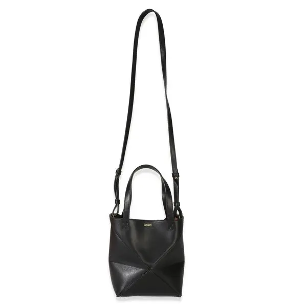 Loewe Shiny Calfskin Puzzle Fold Tote - Black