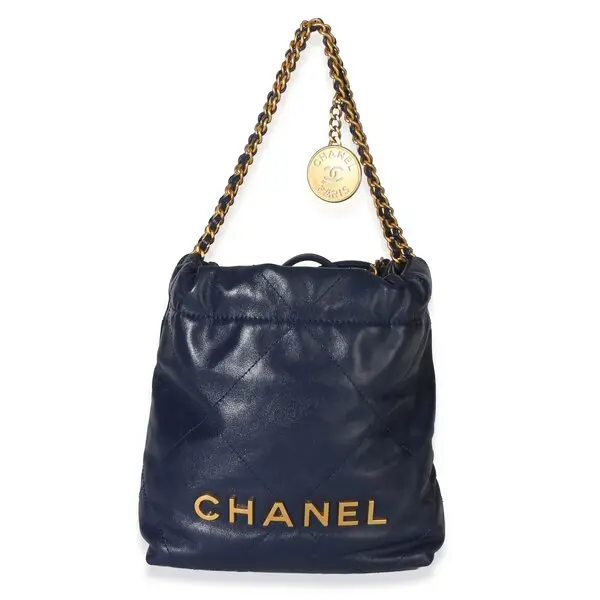Chanel Navy Quilted Calfskin 22 Hobo Bag - Blue