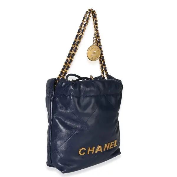 Chanel Navy Quilted Calfskin 22 Hobo Bag