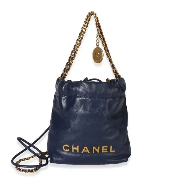 Chanel Navy Quilted Calfskin 22 Hobo Bag