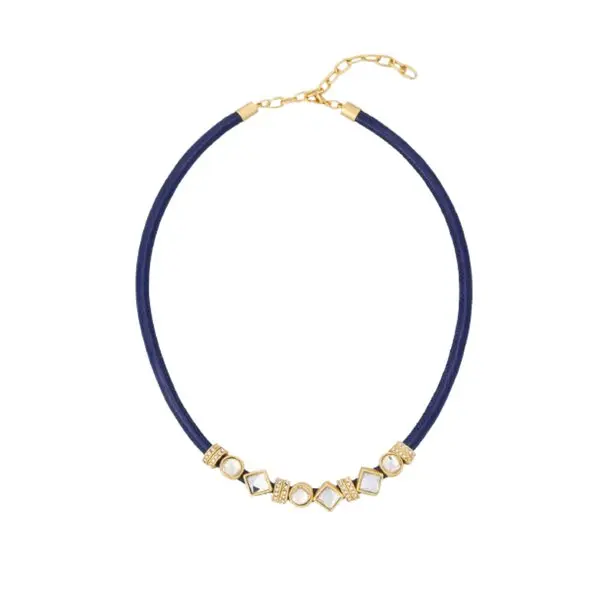 Saachi Bling Charm Leather Navy Necklace - Blue